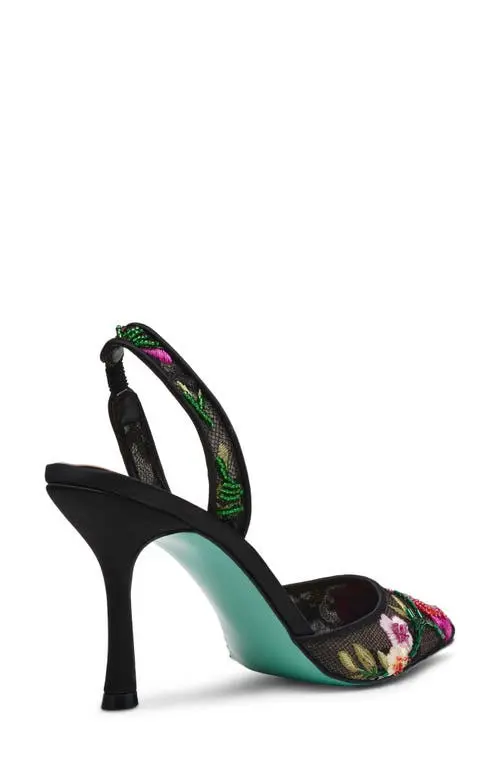 Betsey Johnson April Pointed Toe Slingback Pumps - Black Multi Floral