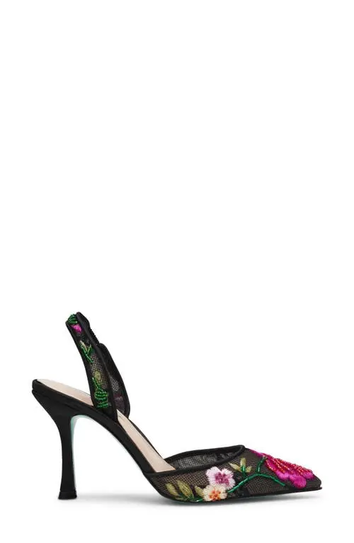 Betsey Johnson April Pointed Toe Slingback Pumps - Black Multi Floral