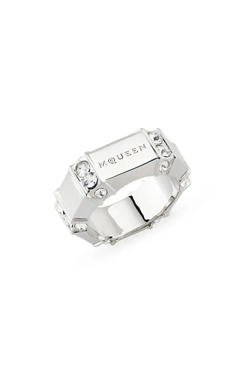 Alexander McQueen Logo Engraved Crystal Ring - Crystal Strass