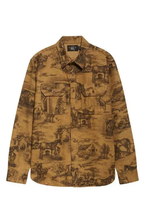 Double Rl Ranch Print Cotton Moleskin Button-up Shirt