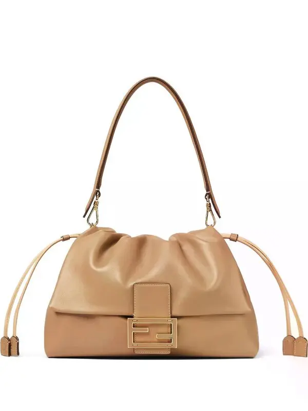 Fendi Nappa Leather Drawstring Tote Bag - Brown