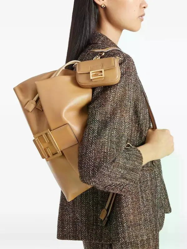Fendi Nappa Leather Drawstring Tote Bag - Brown