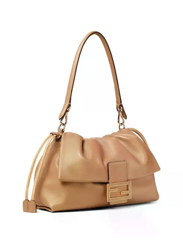Fendi Nappa Leather Drawstring Tote Bag - Brown