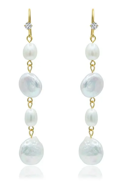 LA MENO Paseo Freshwater Pearl Drop Earrings - White