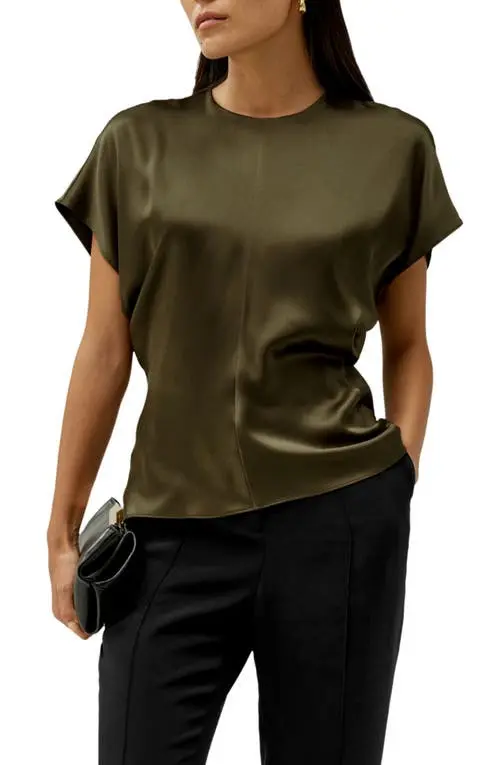 Lilysilk Short Batwing Sleeve Silk Contour Top - Pine