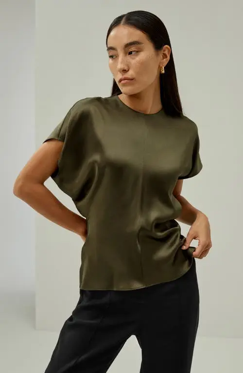 Lilysilk Short Batwing Sleeve Silk Contour Top