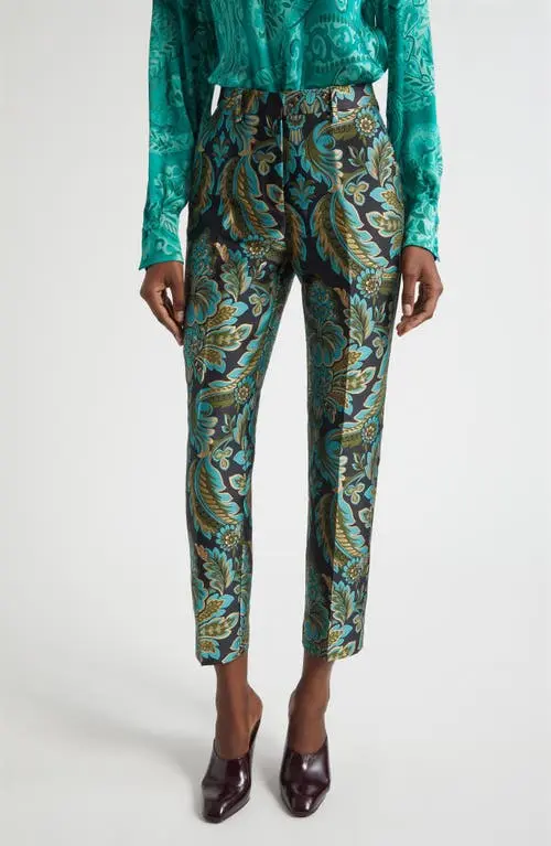 Etro Capitol Paisley Jacquard Trousers - Black/green/turquoise Multi