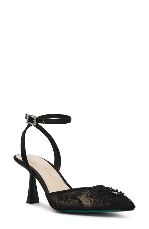 Betsey Johnson Delia Beaded Mesh Ankle Strap Pump - Black
