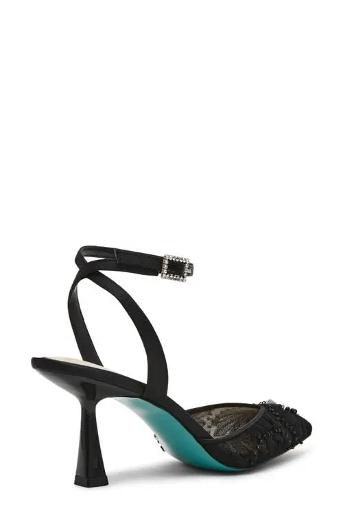 Betsey Johnson Delia Beaded Mesh Ankle Strap Pump - Black