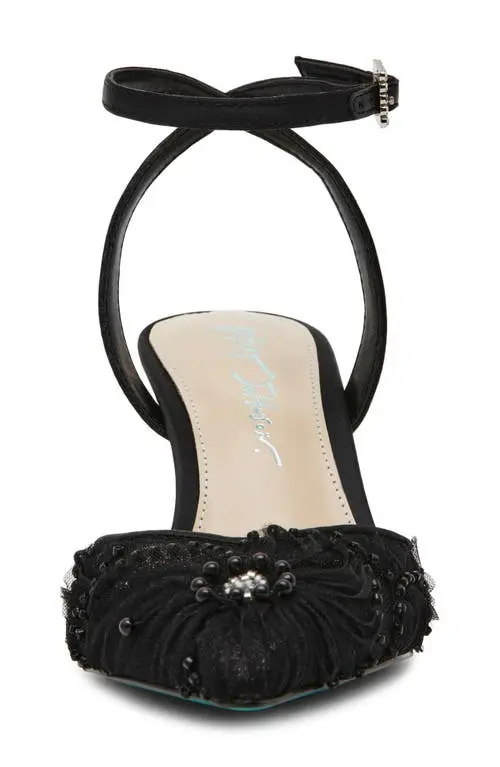 Betsey Johnson Delia Beaded Mesh Ankle Strap Pump - Black