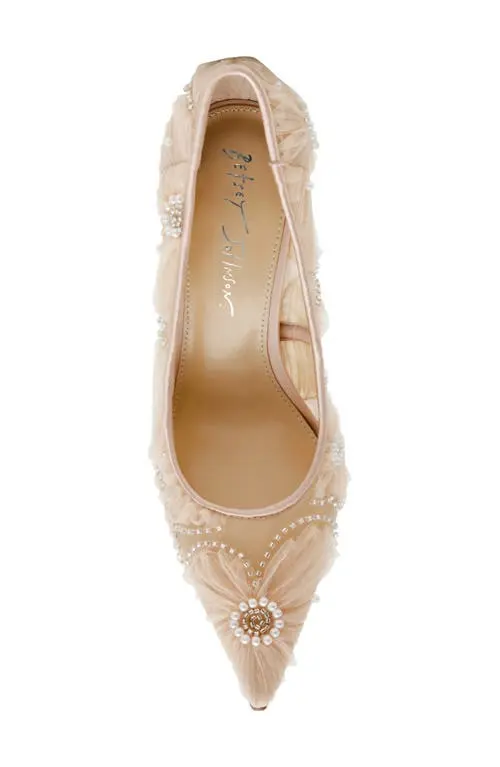 Betsey Johnson Roxie Beaded Flower Pump - Beige