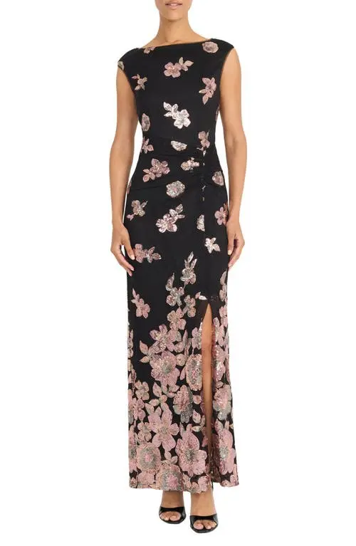 Maggy London Sequin Sleeveless Gown - Blush/black