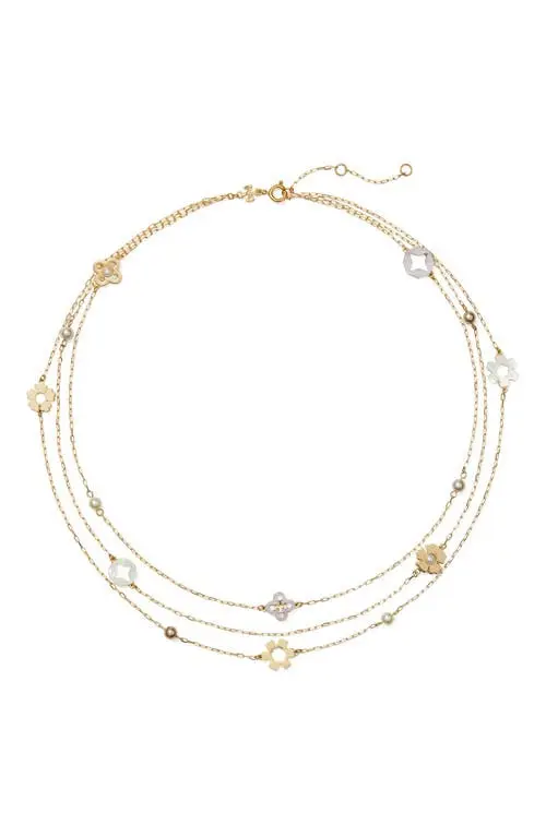 Tory Burch Forget Me Not Multi-strand Necklace - Tory Gold /mother Of Pearl