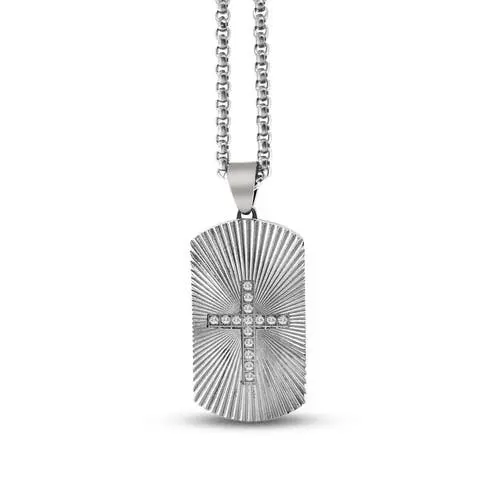 ANNA ZUCKERMAN Stainless Steel Cross Dog Tag Pendant Necklace - Yellow Gold