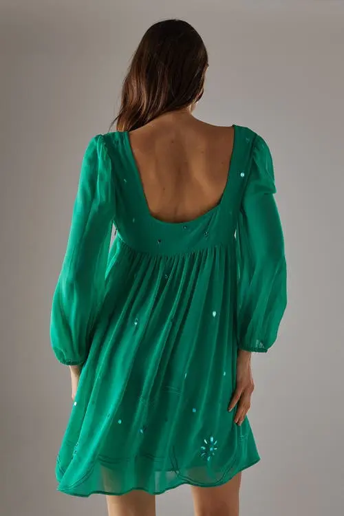WAREHOUSE Hand Embellished Square Neck Mini Dress - Green
