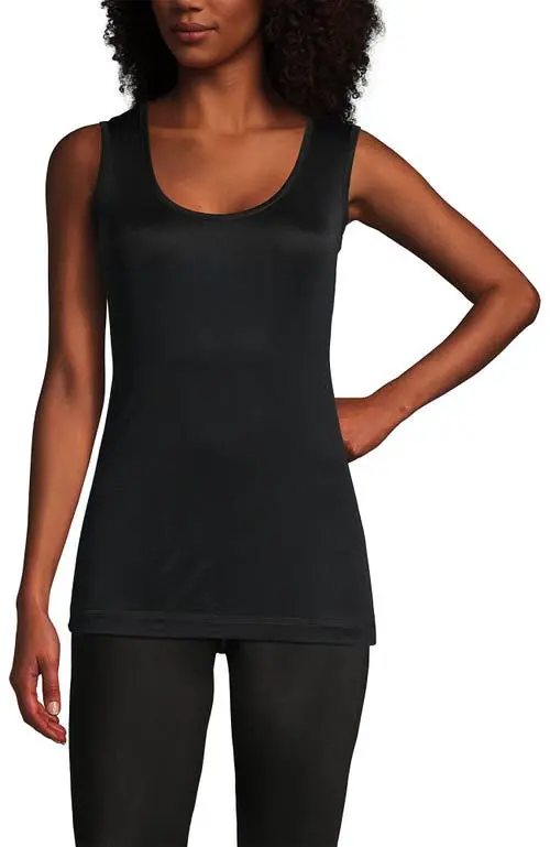 LANDS' END Petite Silk Interlock Thermal Tank Top Base Layer - Black