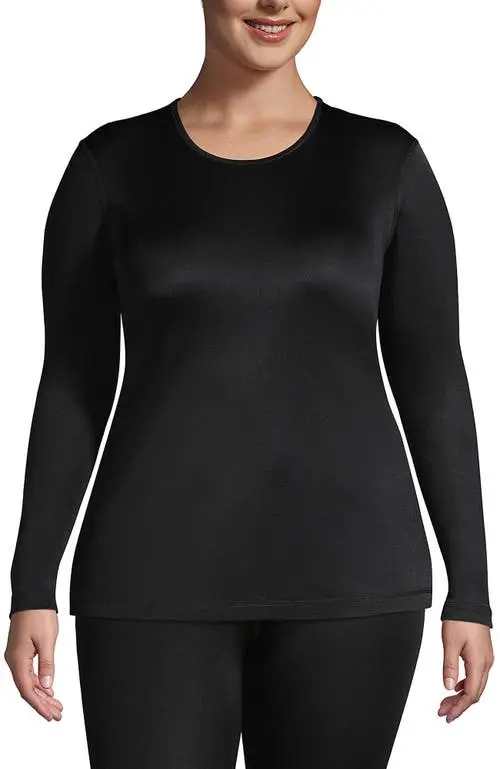 LANDS' END Silk Interlock Long Sleeve Crewneck Top - Black