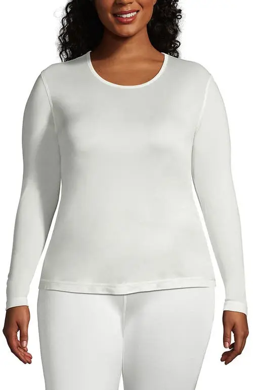 LANDS' END Silk Interlock Long Sleeve Crewneck Top - Ivory