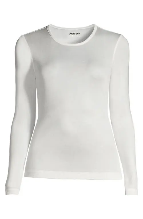 LANDS' END Silk Interlock Long Sleeve Crewneck Top - Ivory