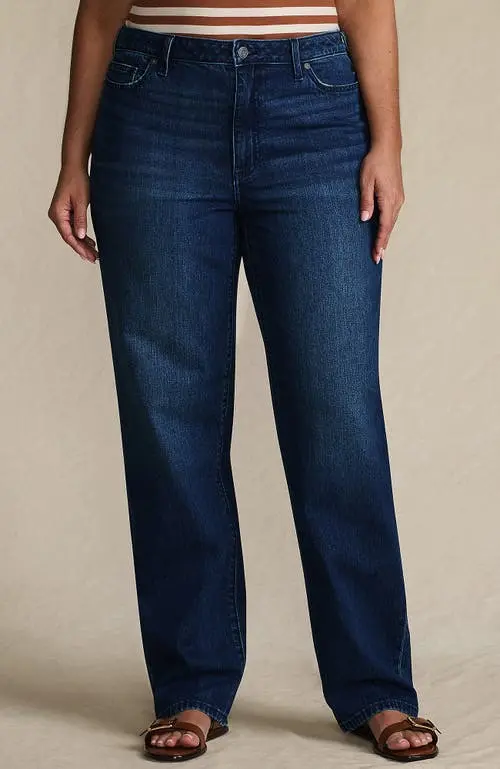 LANDS' END Petite Soft Denim Relaxed Straight Leg Mid-rise Jeans - Dark Indigo Blue Wash