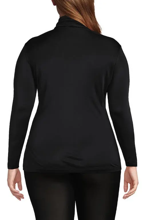 LANDS' END Silk Interlock Turtleneck Long Underwear Top - Black