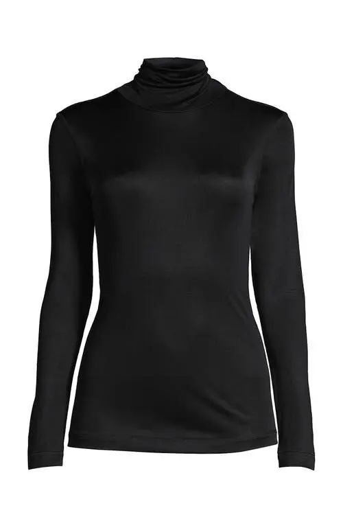 LANDS' END Silk Interlock Turtleneck Long Underwear Top - Black