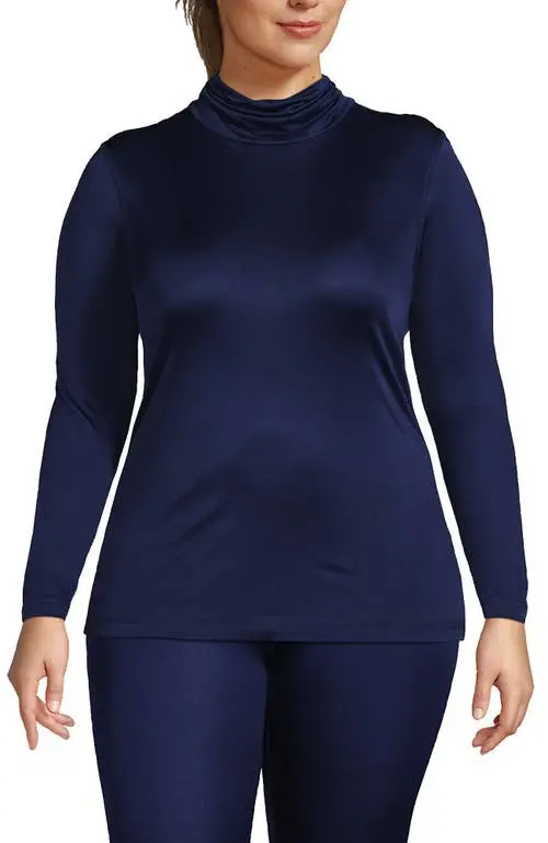 LANDS' END Silk Interlock Turtleneck Long Underwear Top - Deep Sea Navy