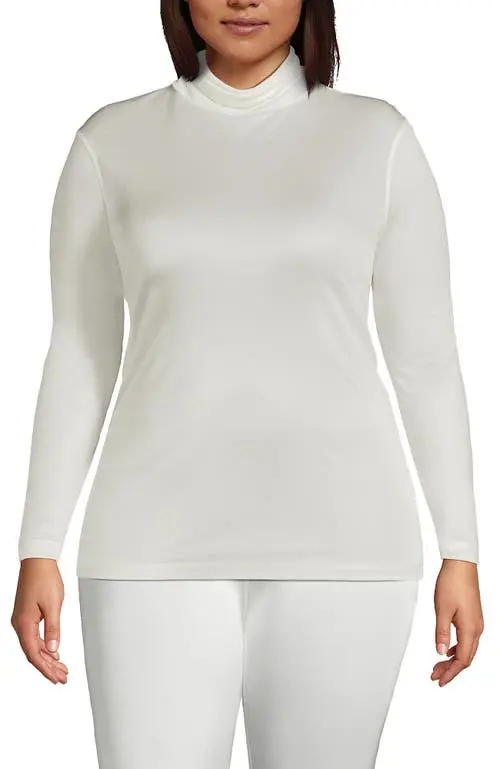 LANDS' END Silk Interlock Turtleneck Long Underwear Top - Ivory