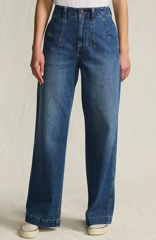 LANDS' END High Rise Wide Leg Denim Trousers - Indigo Tide Blue