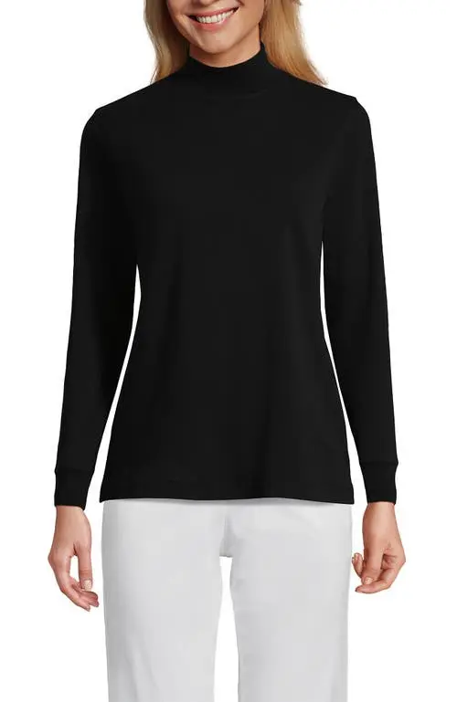 LANDS' END Relaxed Cotton Long Sleeve Mock Turtleneck - Black