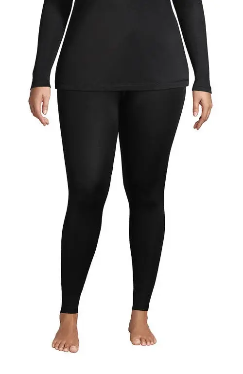 LANDS' END Silk Interlock Long Underwear Leggings Pants - Black