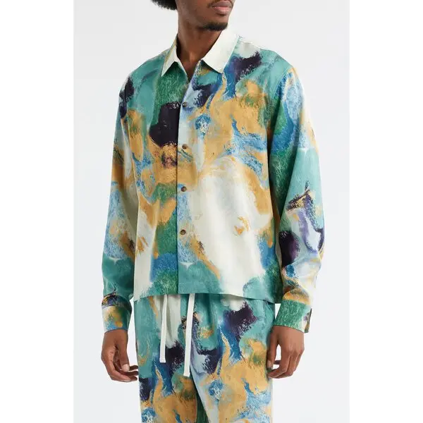RIZORT Vincent Abstract Print Button-up Shirt - Green