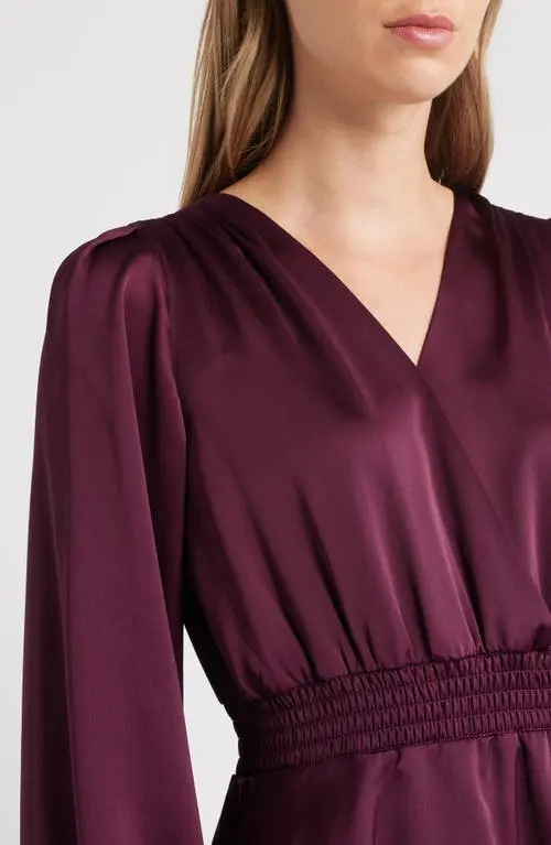 Anne Klein Long Sleeve Tiered High-low Satin Dress - Dark Chianti