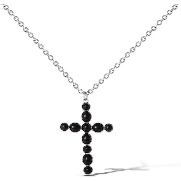 Jessica Simpson Cross Pendant Necklace - Black/silver