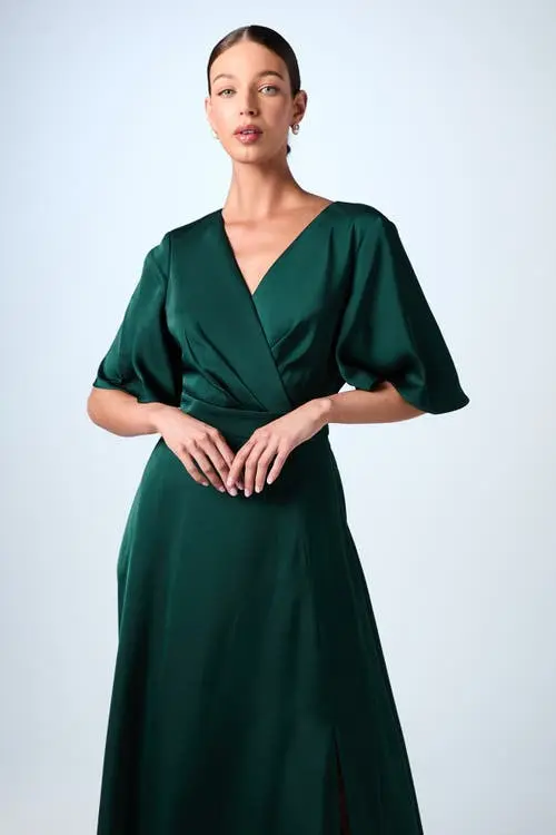 Coast Wrap Satin Maxi Bridesmaids Dress
