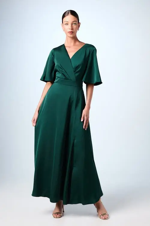 Coast Wrap Satin Maxi Bridesmaids Dress