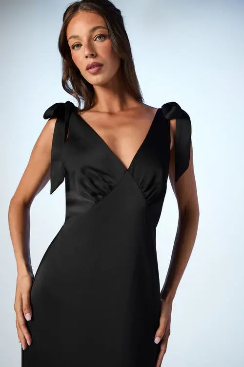 coast black satin dress Coast Satin Tie-Shoulder Maxi Dress - Black