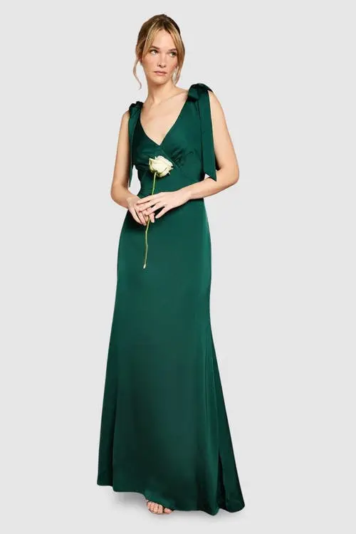Coast Satin Tie-shoulder Maxi Dress - Emerald
