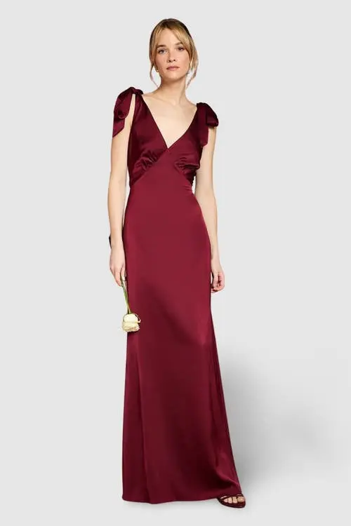 Coast Satin Tie-shoulder Maxi Dress - Malbec