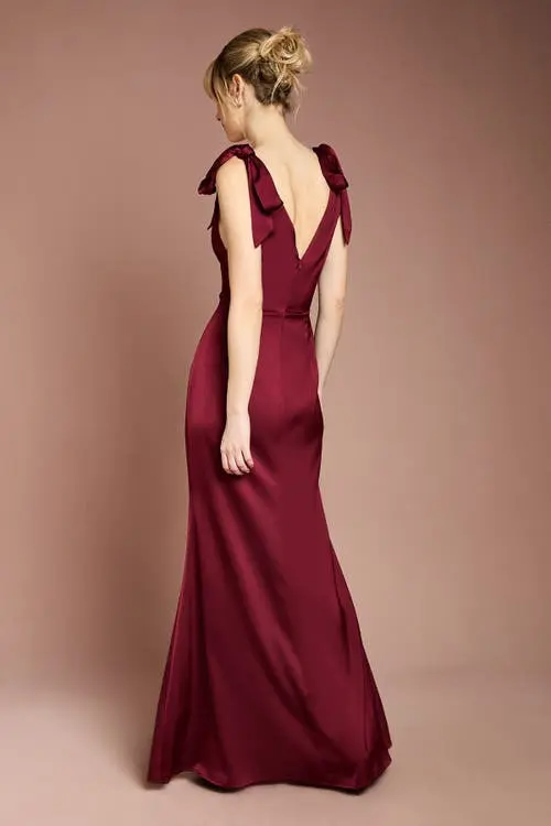 Coast Satin Tie-shoulder Maxi Dress - Malbec