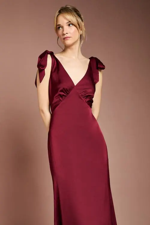 Coast Satin Tie-shoulder Maxi Dress - Malbec