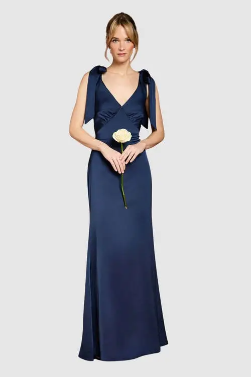 Coast Satin Tie-shoulder Maxi Dress - Navy