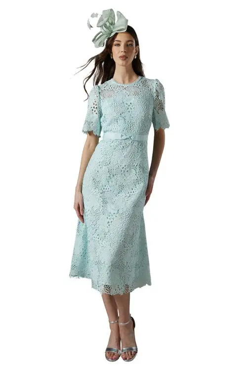 Coast Lace Bow Belt Midi Dress - Sage