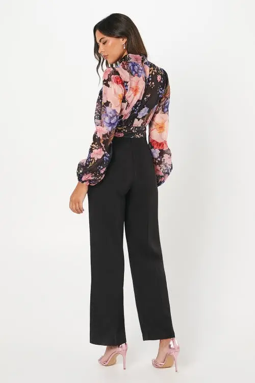 Coast Floral Print Blouson Sleeve Pintuck Wide Leg Jumpsuit