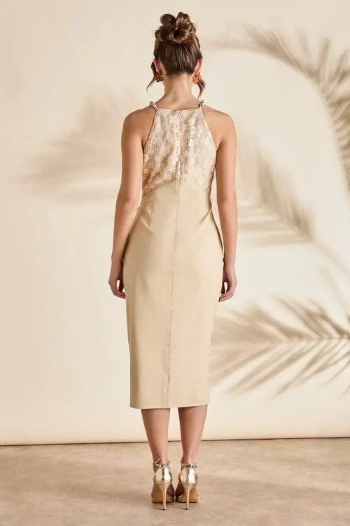 Coast Embellished Sequin Midi Dress - Beige