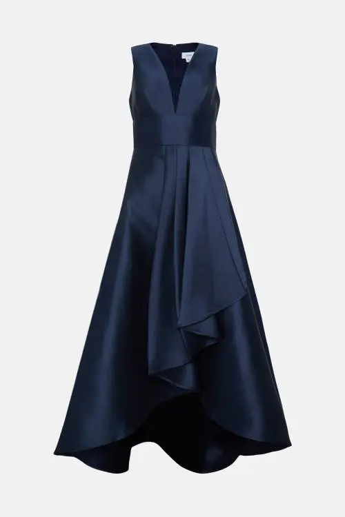 Coast Petite Plunge Waterfall Twill Dress - Navy