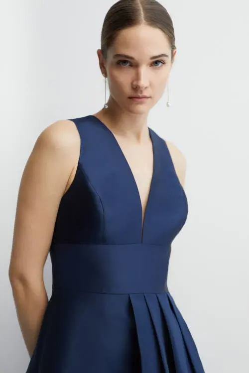 Coast Petite Plunge Waterfall Twill Dress - Navy