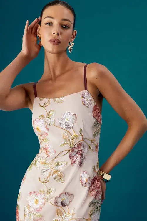 Coast Muse Strappy Floral Sequin Maxi Dress