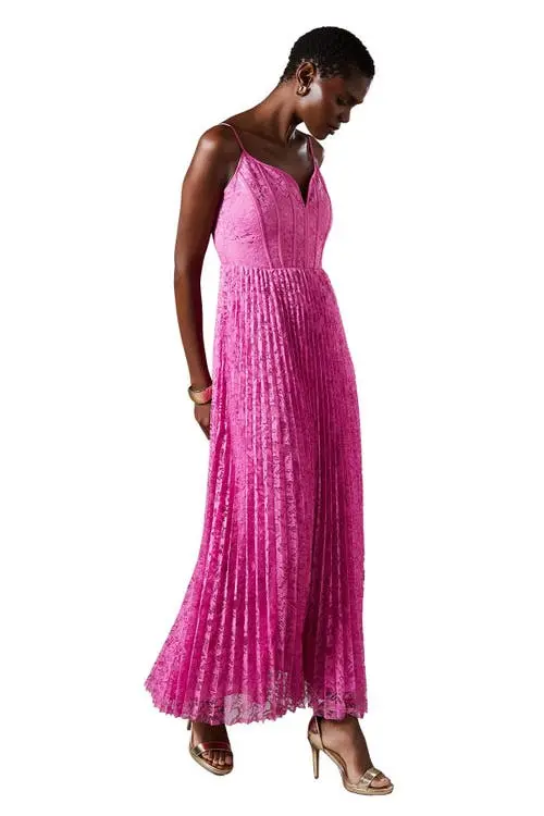 Coast Lace Pleated Maxi Dress - Pink