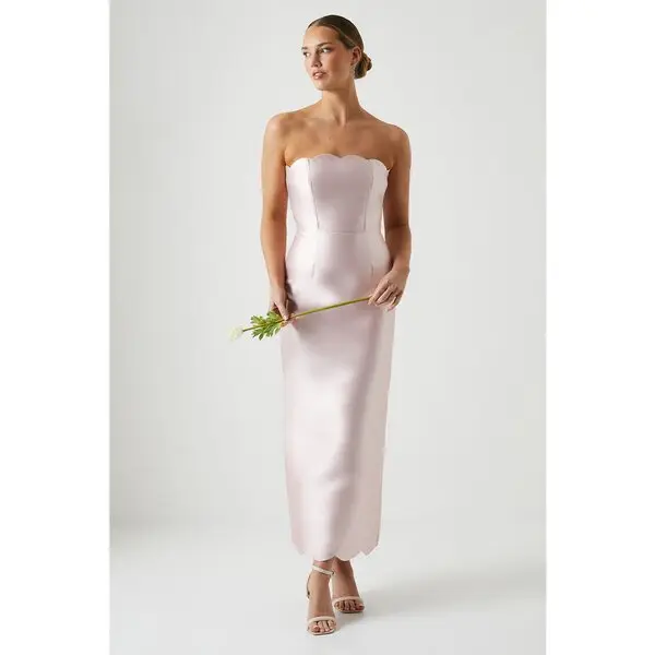 Coast Scallop Twill Column Bridesmaids Dress - Blush